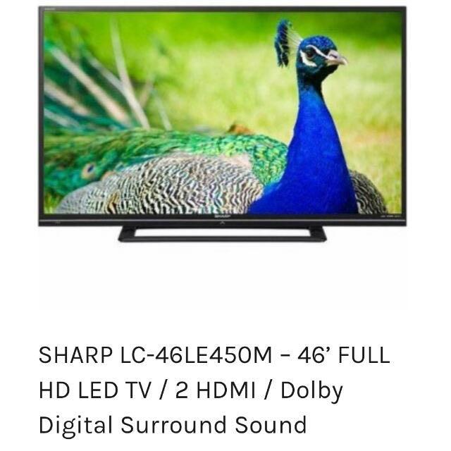 Sharp Aquos 46” TV, Full HD Ultra Slim LED LC, LC46LE450 – Black, TV ...