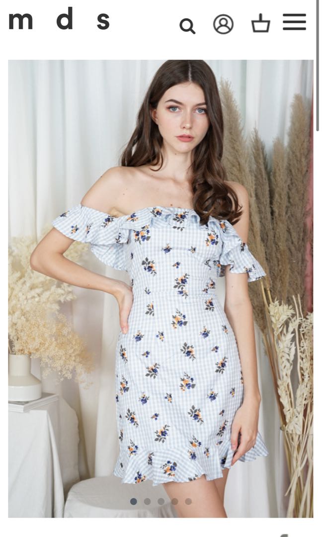 Araline Ruffled Dress in Blue Checks, Women's Fashion, Dresses & Sets ...