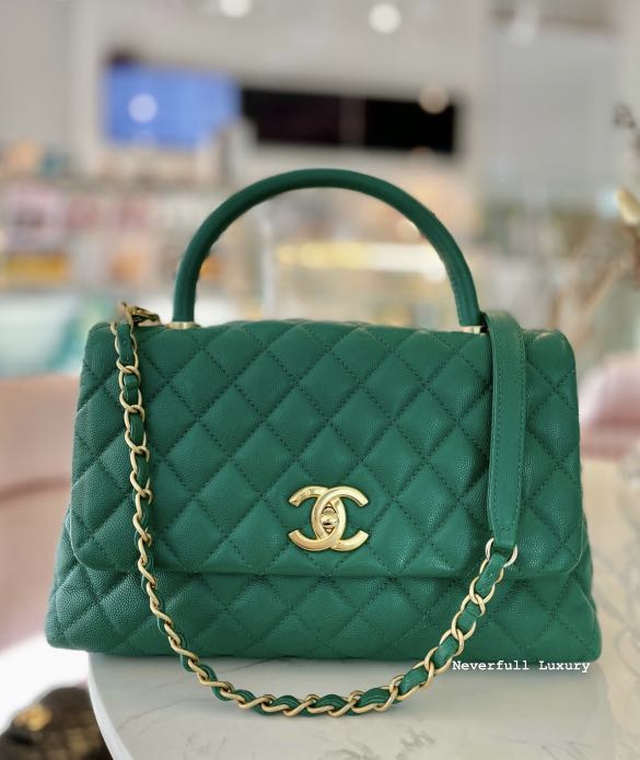 Chanel Coco Handle Medium 17S Green Emerald Caviar Ghw Bag, Luxury ...