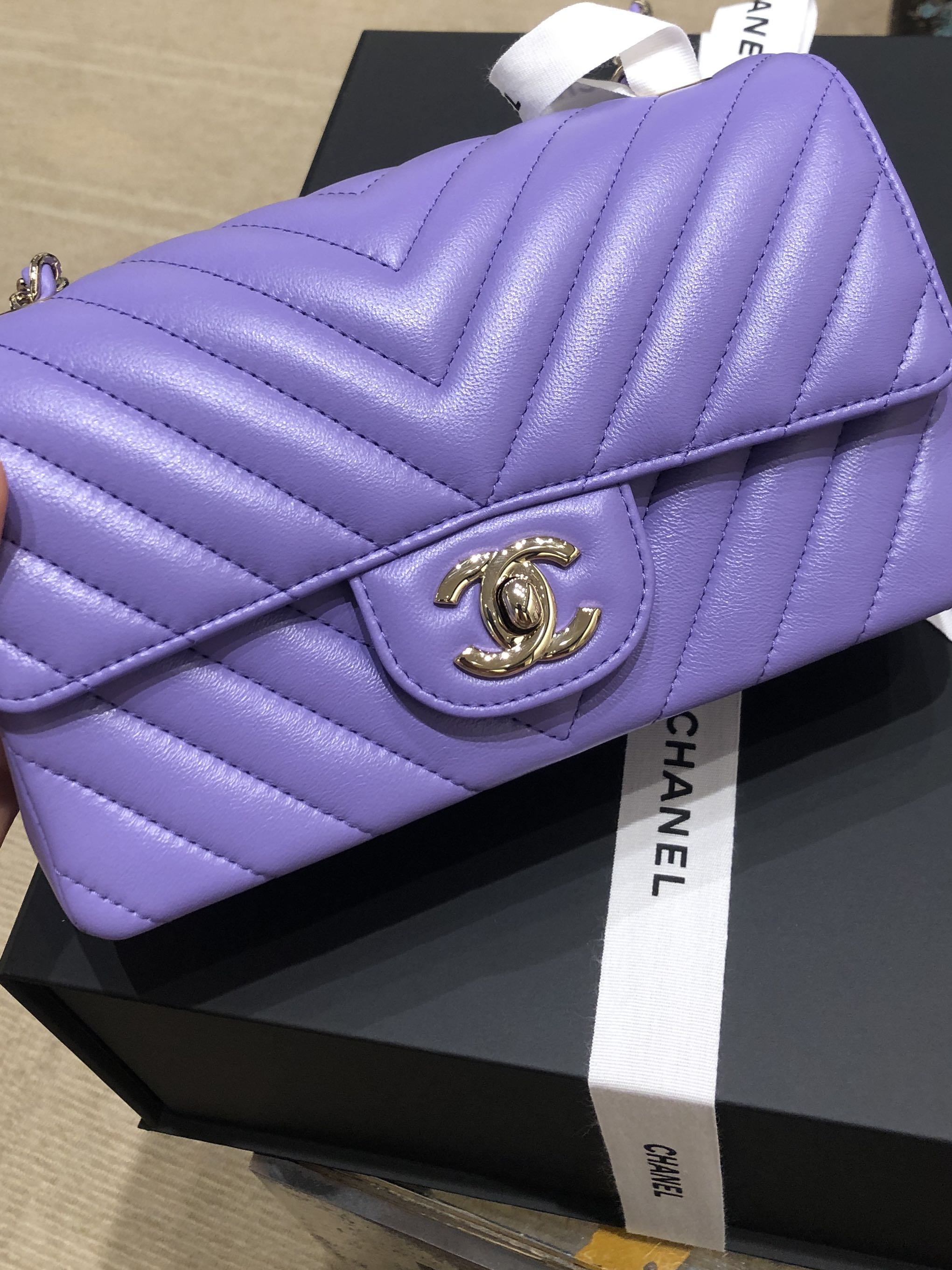 Chanel mini rectangular purple 20S, Luxury, Bags & Wallets on Carousell
