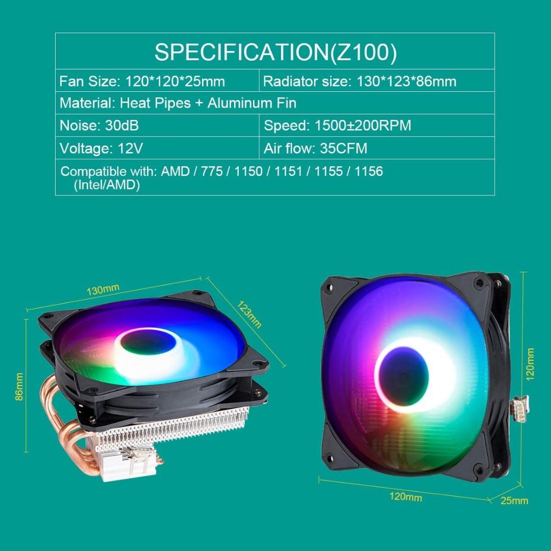 GOLDEN FIELD Z100 CPU Air Cooler 4 Heatpipes Heatsink 95W Radiator with ...