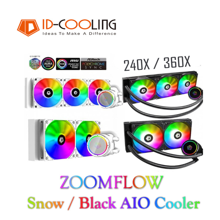 ID-Cooling Zoomflow 240X/360X ARGB Snow 240mm 360mm AIO Liquid Water All In One CPU Cooler ...