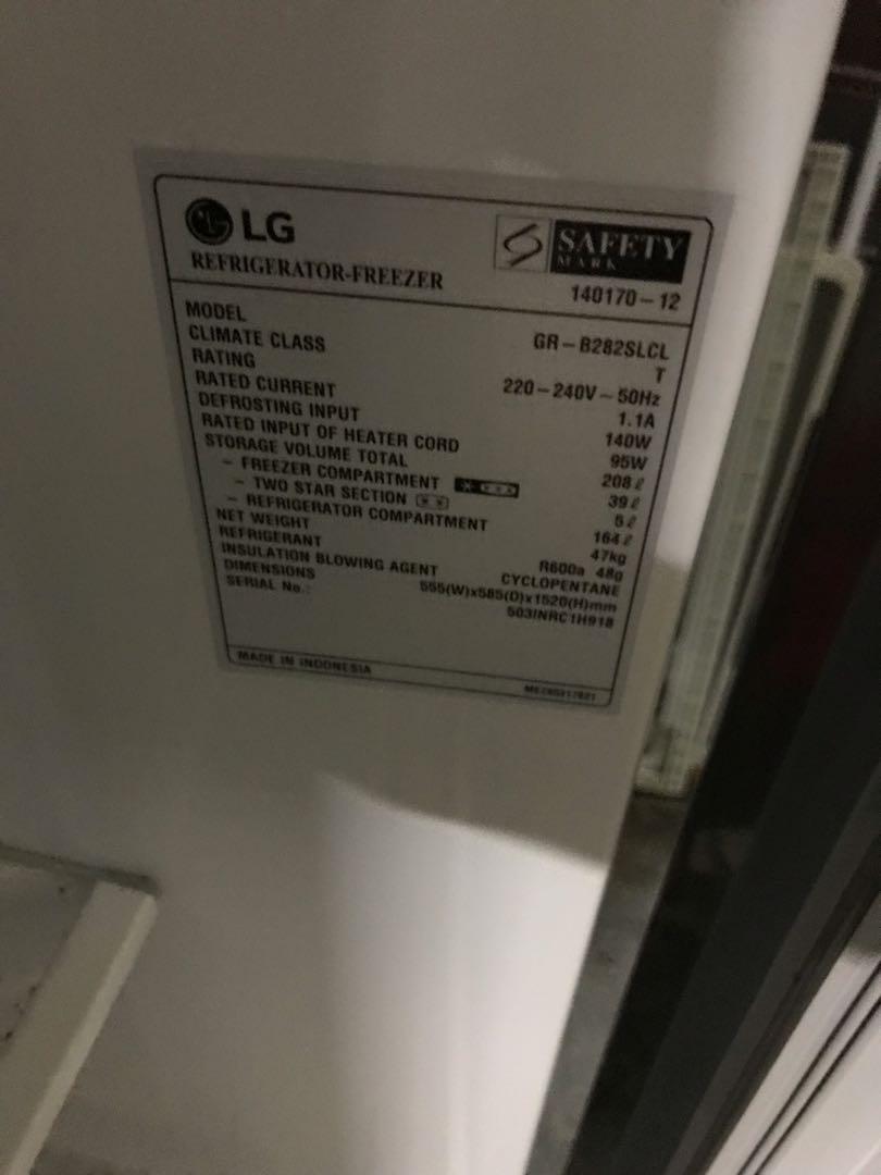 LG 208l 2 door fridge / refrigerator, TV & Home Appliances, Kitchen ...