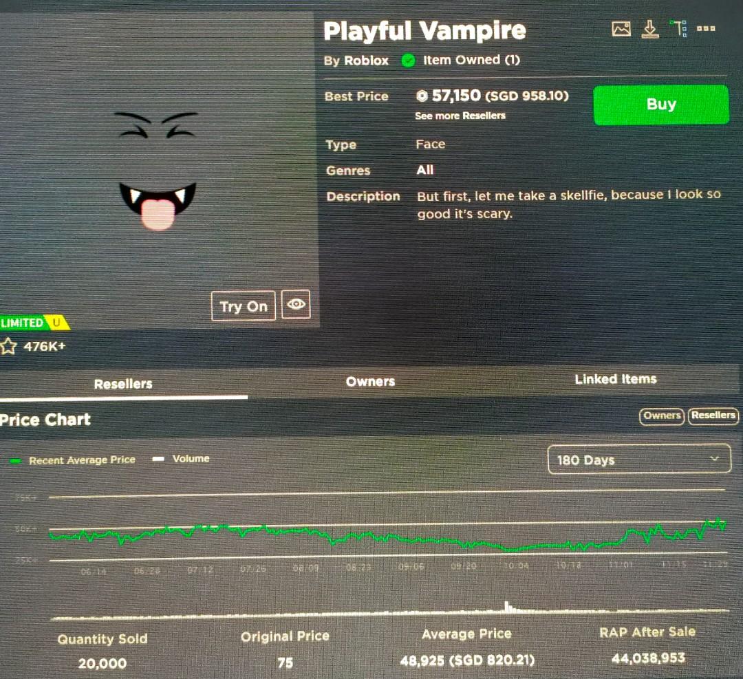 Roblox Limited! (Playful Vampire), Video Gaming, Gaming Accessories, In ...