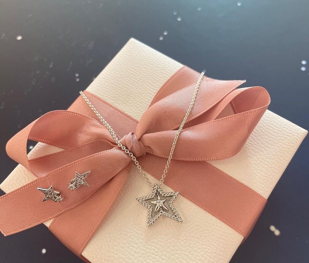 ‼️SALE‼️ AUTHENTIC PANDORA SPARKLING ASYMMETRIC STAR NECKLACE AND STUD ...