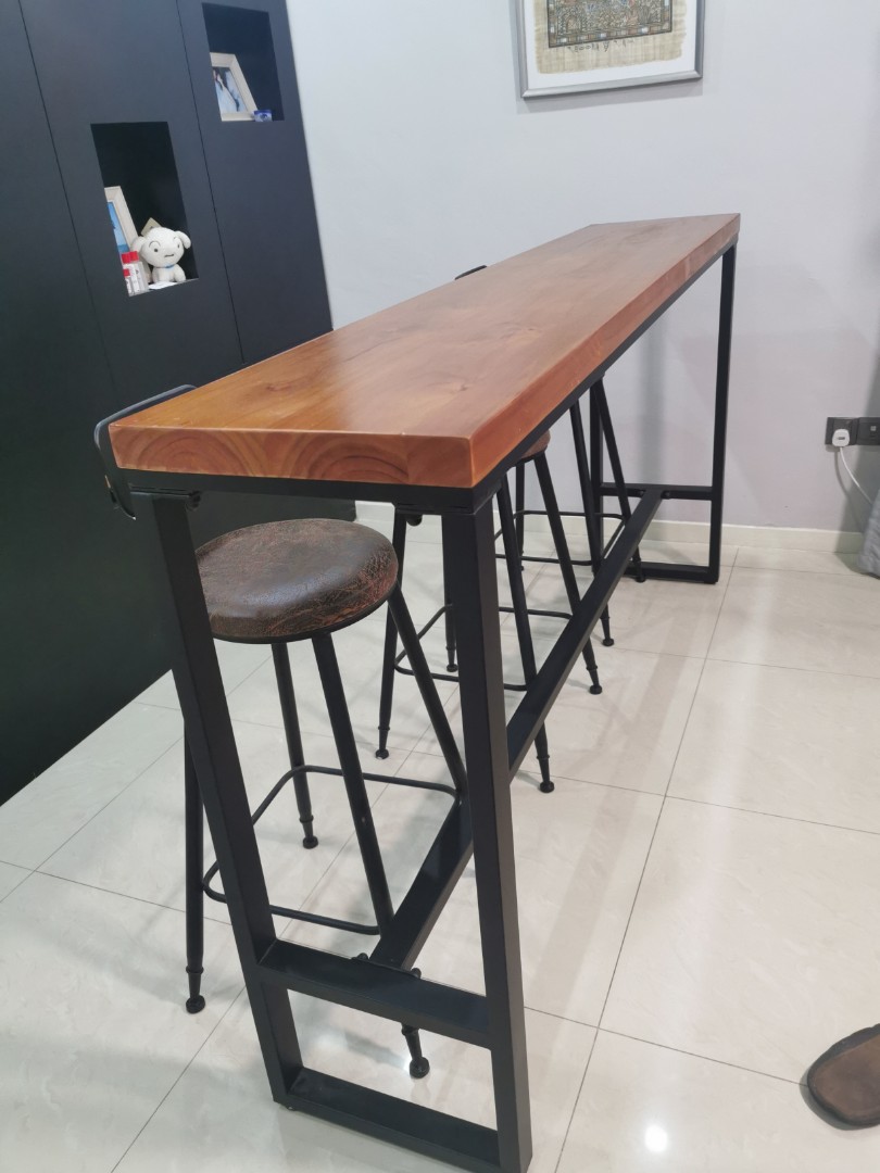 Solid wooden top high table set, Furniture & Home Living, Furniture ...