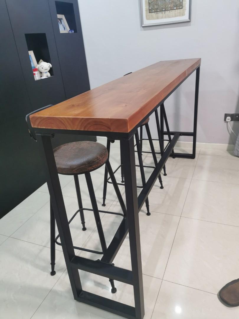 Solid wooden top high table set, Furniture & Home Living, Furniture ...