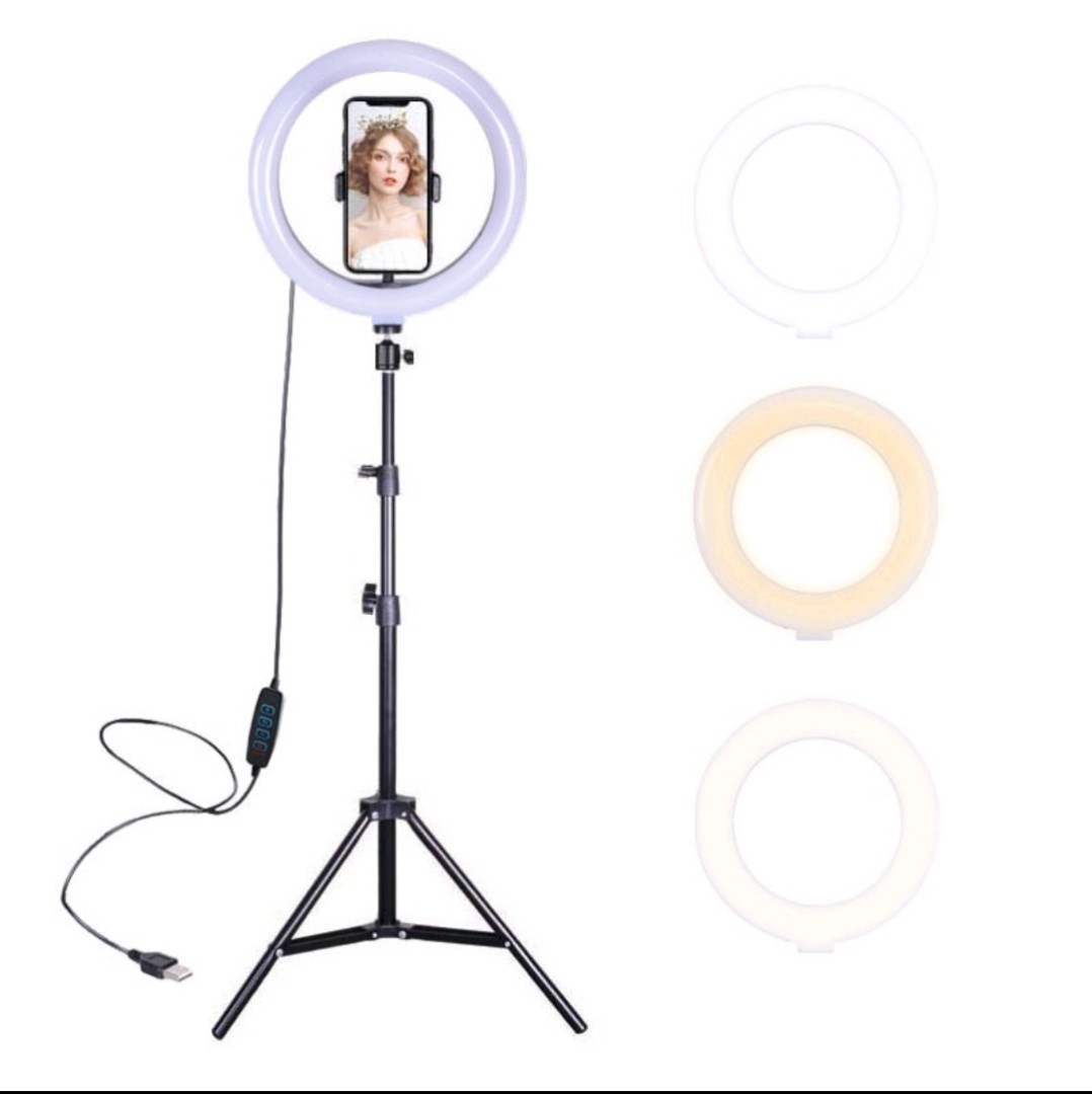 10inch USB Ring Light with Standing Floor Tripod, Desk tripod and phone ...
