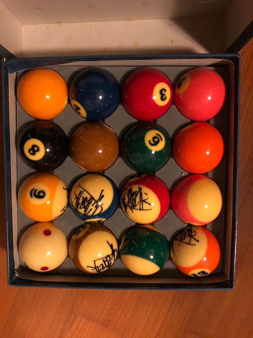 Autographed pool balls by Taiwanese professional pool player Wu Chia ...