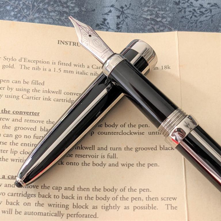 Cartier Calligraphy Fountain Pen Onyx and Platinum 18k Gold Nib (1.5mm ...