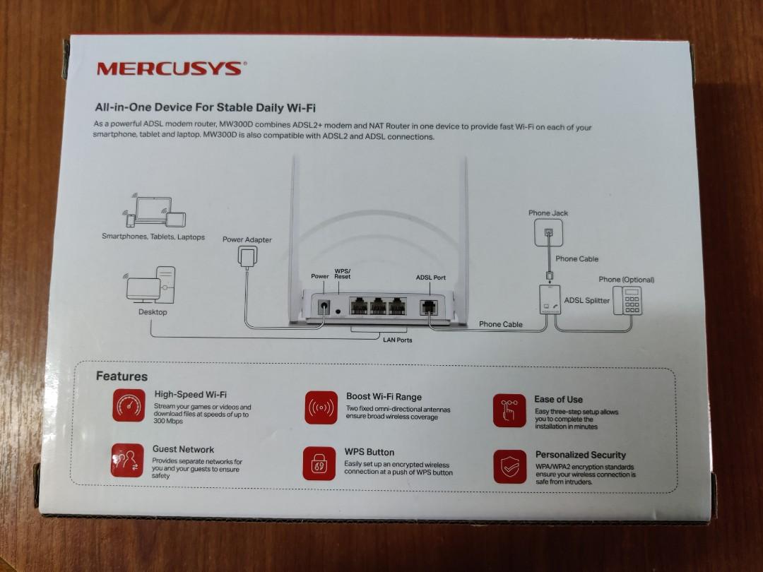 Mercusys Wireless N ADSL2+ Modem Wifi Router for Streamyx/Unifi Lite ...