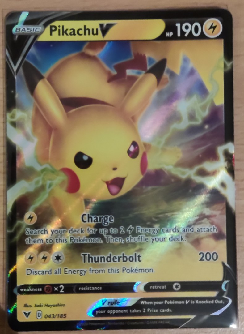 Pikachu v #43/185, Hobbies & Toys, Toys & Games on Carousell