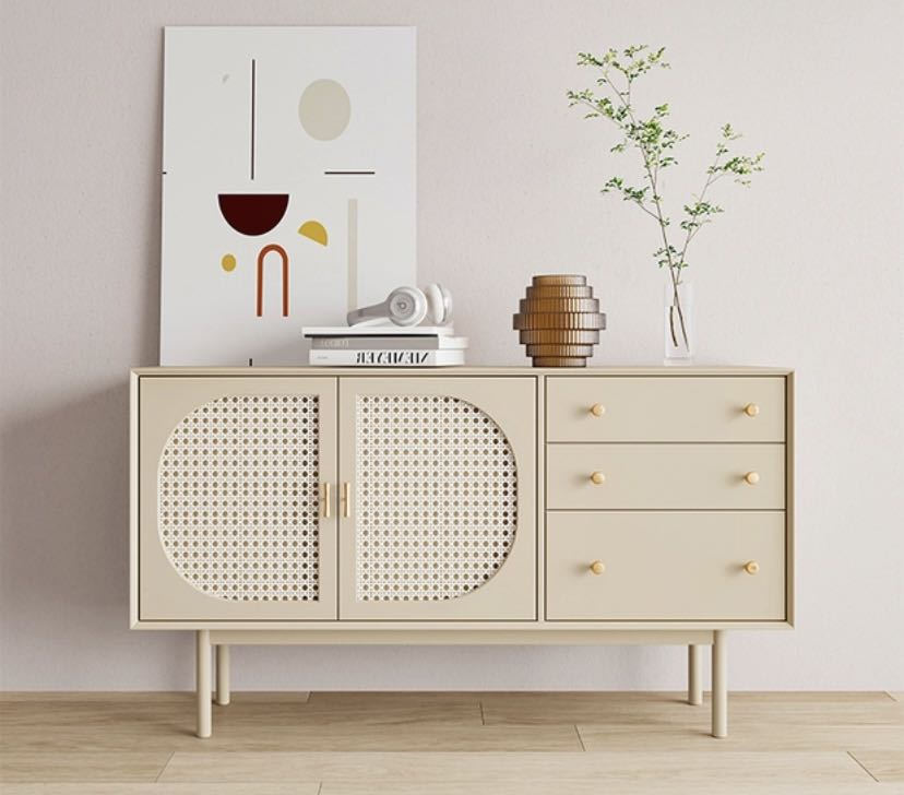 Rattan/glass sideboard/ TV console, Furniture & Home Living, Furniture ...