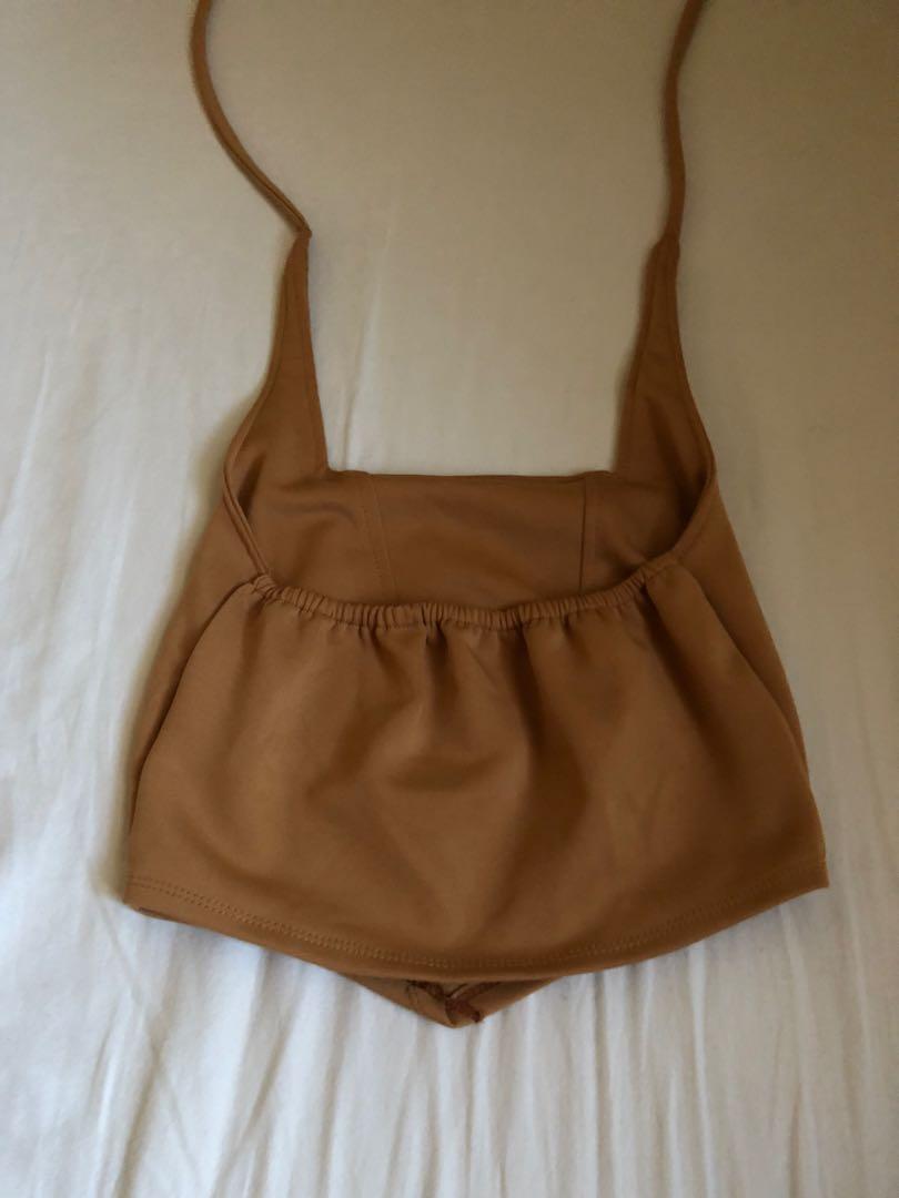 V-Shaped Brown Backless Top, Women's Fashion, Tops, Blouses on Carousell