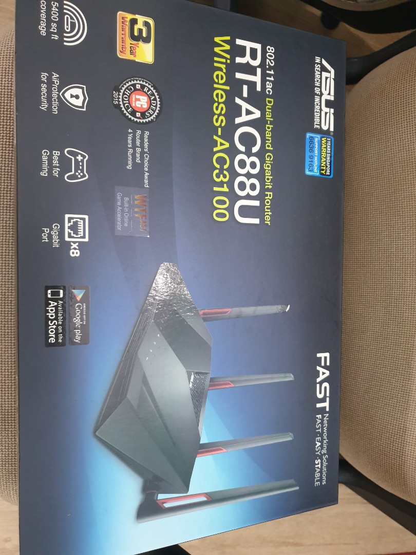 ASUS gaming router RT AC 88U in box and free Singtel modem, Computers ...
