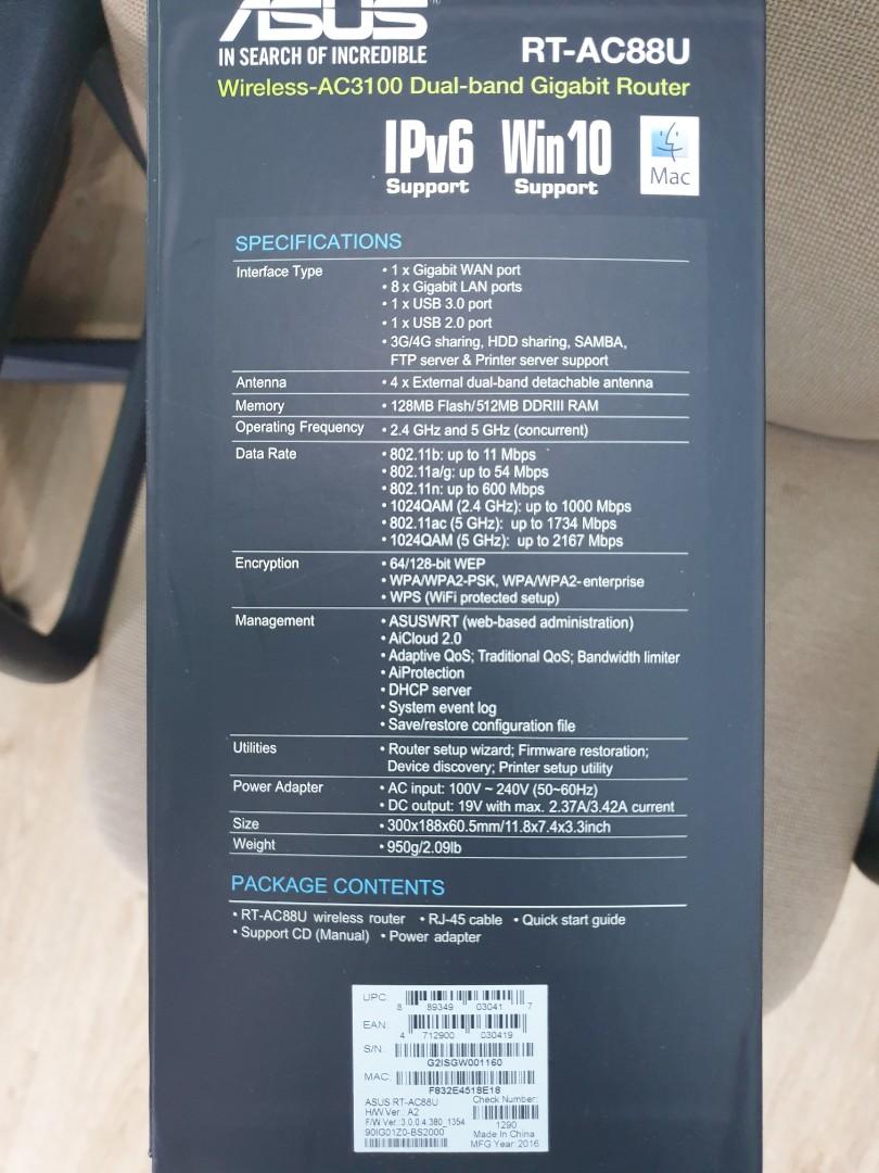 ASUS gaming router RT AC 88U in box and free Singtel modem, Computers ...