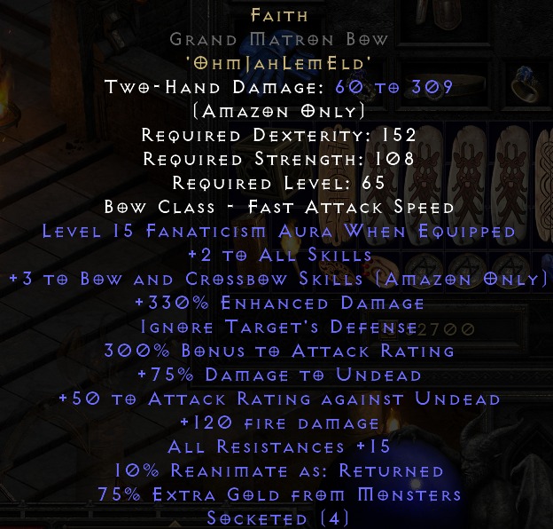 D2R - Perfect Faith Grand Matron Bow GMB, Video Gaming, Gaming ...