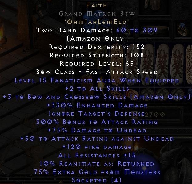 D2R - Perfect Faith Grand Matron Bow GMB, Video Gaming, Gaming ...