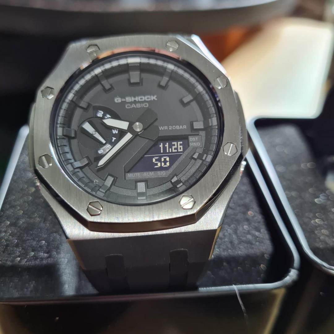Custom Gshock GA2100 AP Gunmetal Casio Oak Casioak Black Stealth Metal ...