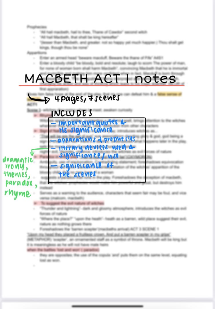 MACBETH NOTES (act1), Hobbies & Toys, Books & Magazines, Assessment ...