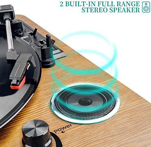 Popsky TT202-W Bluetooth Vinyl Record Player with 3 Speeds and Built-In ...