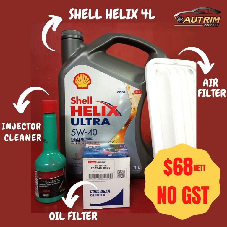 Shell Helix 4L + Oil Filter + Air Filter + Injector Cleaner, Car ...