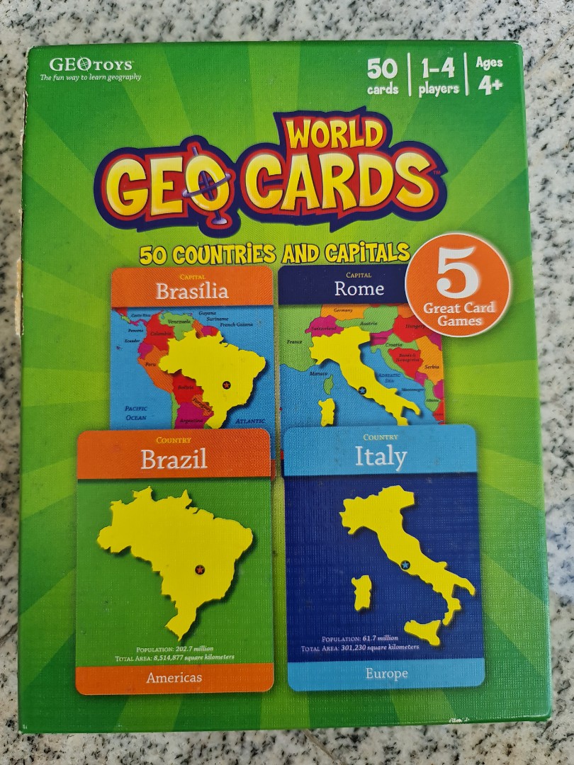 World geo cards - 50 countries and capitals, Hobbies & Toys, Toys ...