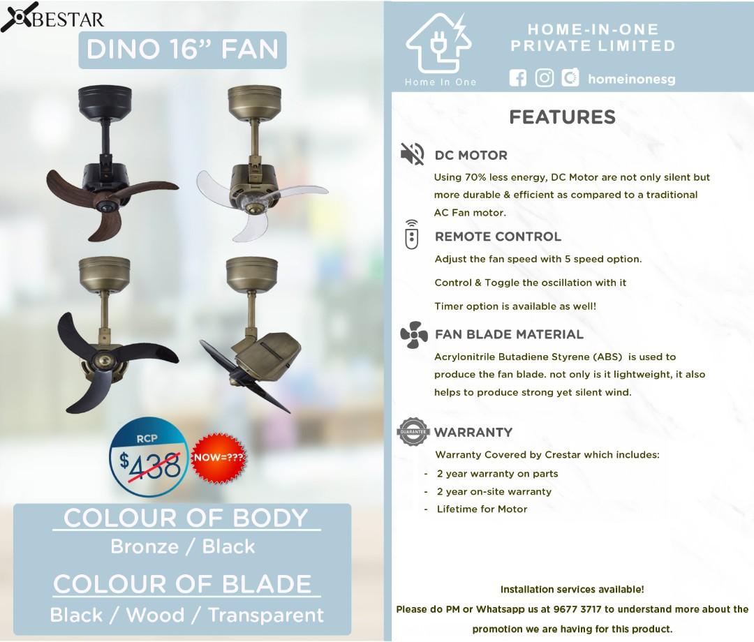BESTAR DINO CORNER FAN 16" MATTE BLACK / AB DC MOTOR + REMOTE ...