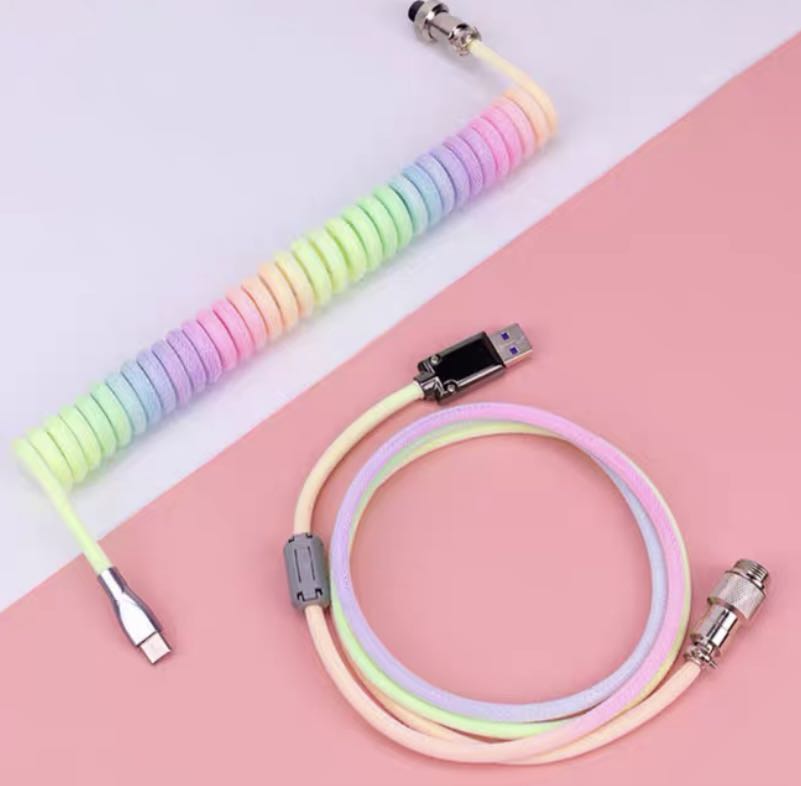 Pastel Rainbow Cotton Candy Custom coiled cable for keyboard in ...