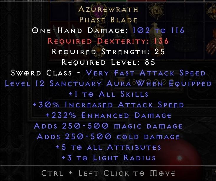 D2R - AzureWrath Phase Blade, Video Gaming, Gaming Accessories, In-Game ...