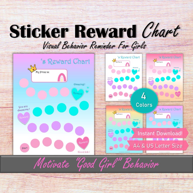 Reward Sticker Chart Kids Reward Chart, Girl Sticker Chart Potty Chart ...