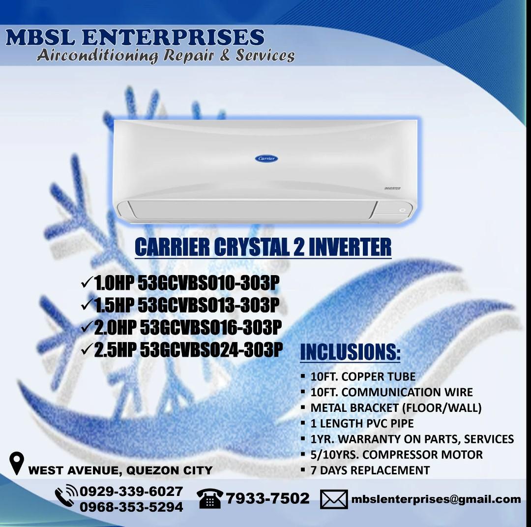 SALE SALE CARRIER CRYSTAL 2 INVERTER SPLIT TYPE AIRCON WITH FREE ...