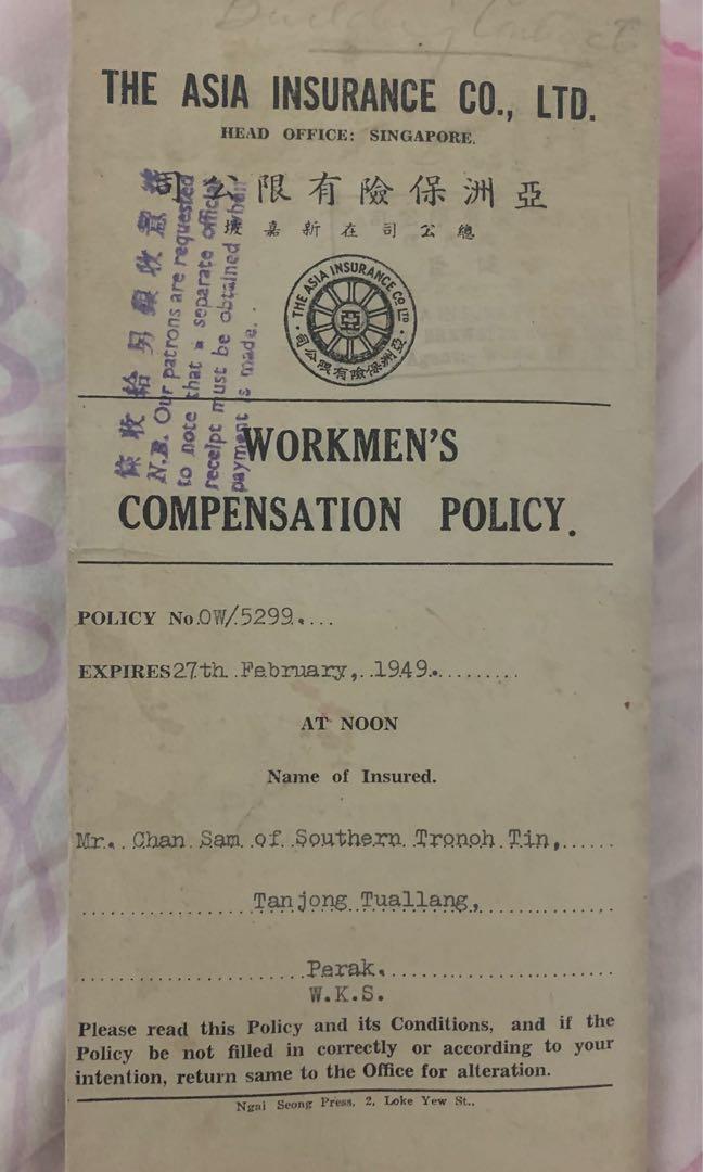 Vintage Insurance Policy, Hobbies & Toys, Collectibles & Memorabilia ...