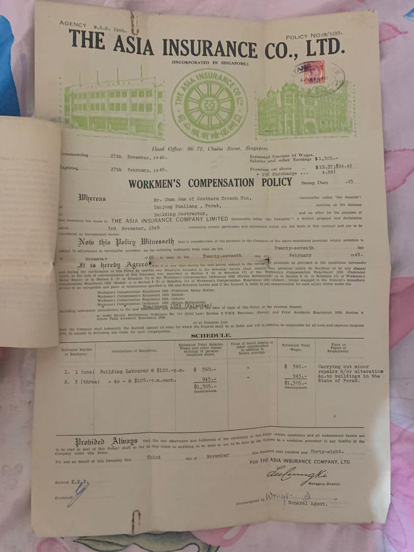 Vintage Insurance Policy, Hobbies & Toys, Collectibles & Memorabilia ...