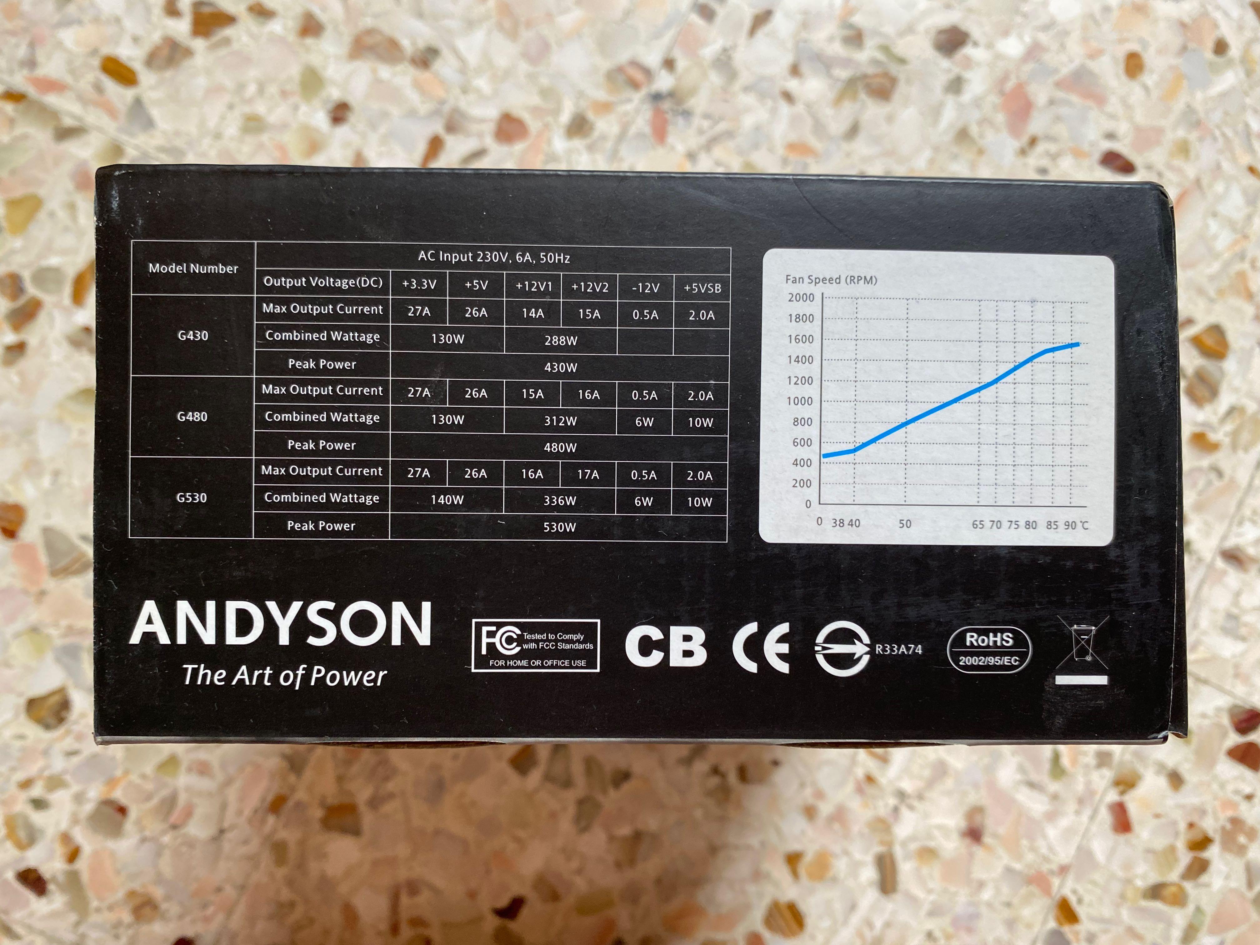 Andyson G480 480w ATX power supply unit, Computers & Tech, Parts ...