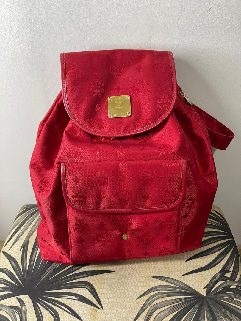 Authentic MCM Backpack Canvas and Leather Draw String Preowned from ...