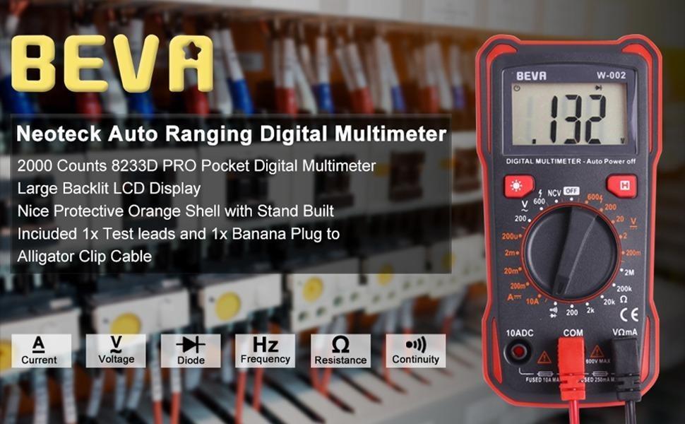BEVA (W-002) Digital Multimeter Continuity Tester Voltmeter, AC/DC ...