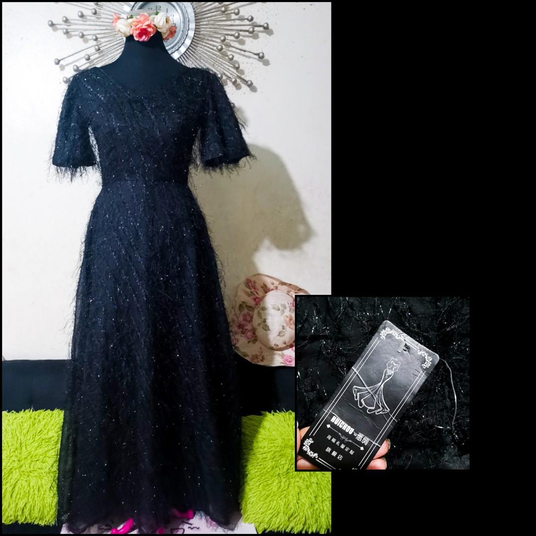 Black furry dress/gown, Women's Fashion, Dresses & Sets, Dresses on ...