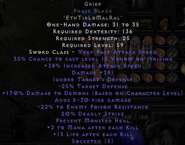 D2R - Grief Phase Blade High Roll, Video Gaming, Gaming Accessories, In ...