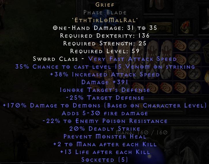 D2R - Grief Phase Blade High Roll, Video Gaming, Gaming Accessories, In ...