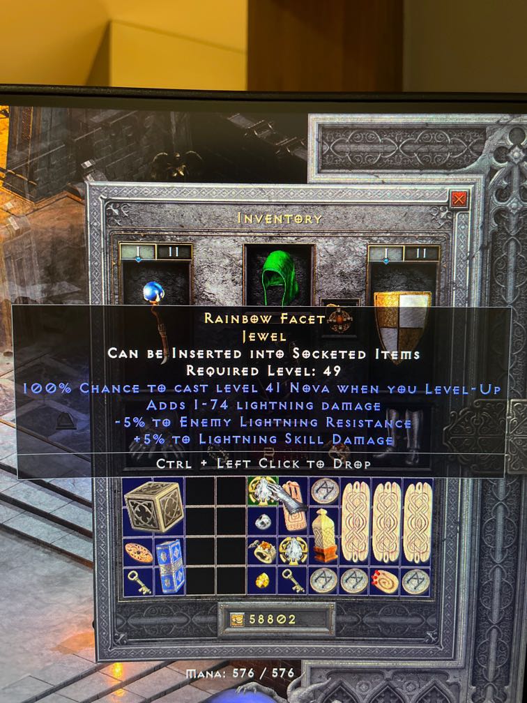 (Diablo 2 res) lightning rainbow facet jewel 5/5, Video Gaming, Gaming ...