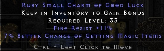 Diablo 2 Ruby Small Charm Of Good Luck 11% Fire Resist, 7% MF Perfefct ...