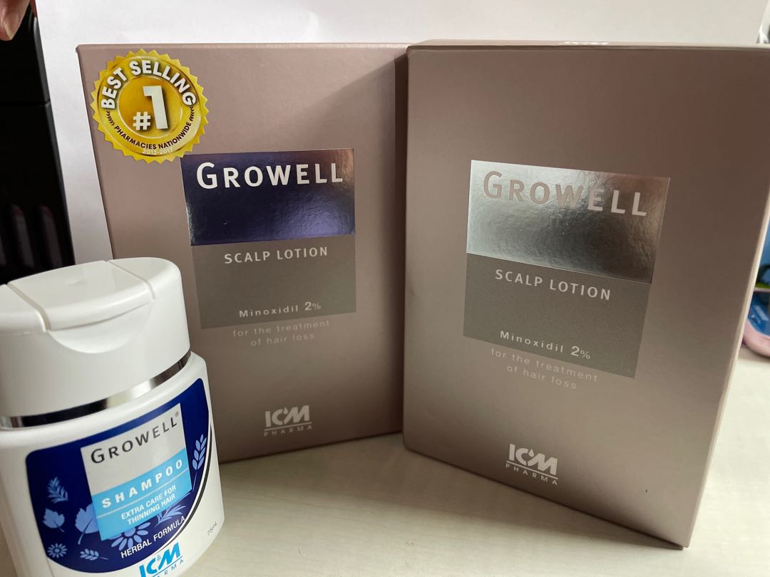 Growell minoxidil 2% (2 boxes) plus shampoo, Beauty & Personal Care ...