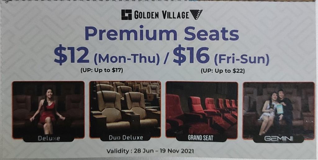 GV Golden Village Premium Seats Voucher - Deluxe Plus / Duo Deluxe ...