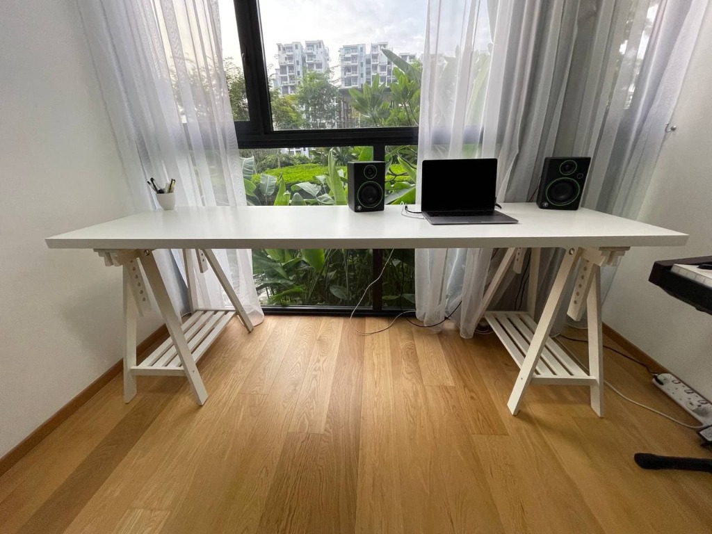 IKEA Lagkapten / Mittback Trestle Desk, White, 2m, Furniture & Home ...