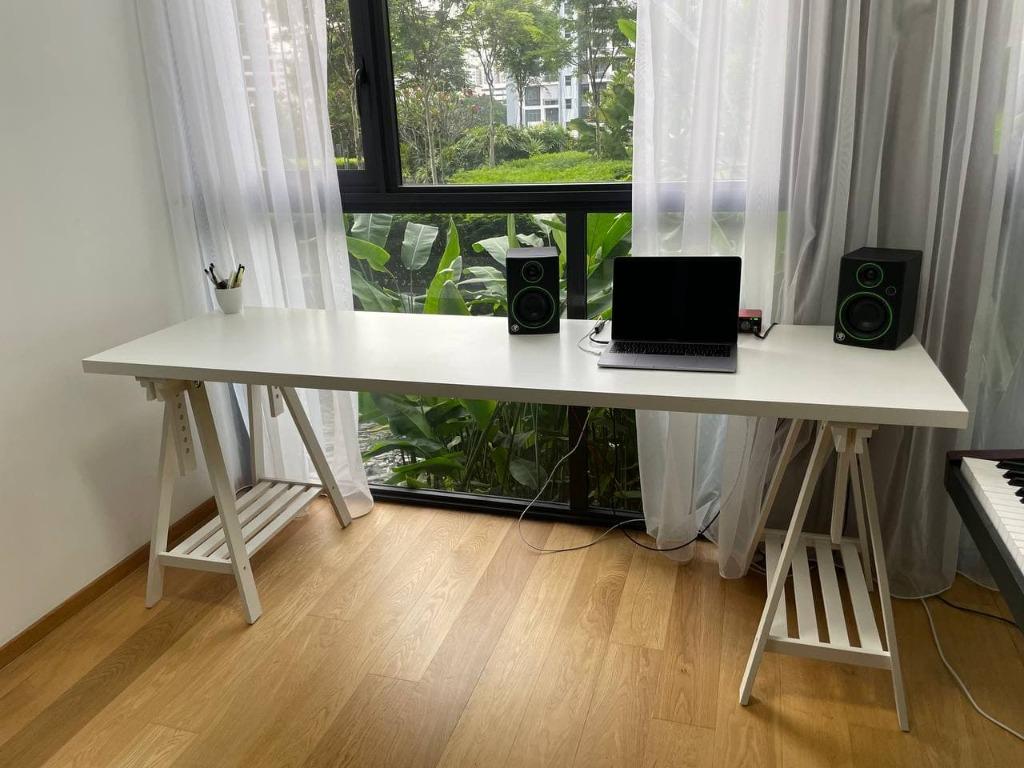 IKEA Lagkapten / Mittback Trestle Desk, White, 2m, Furniture & Home ...