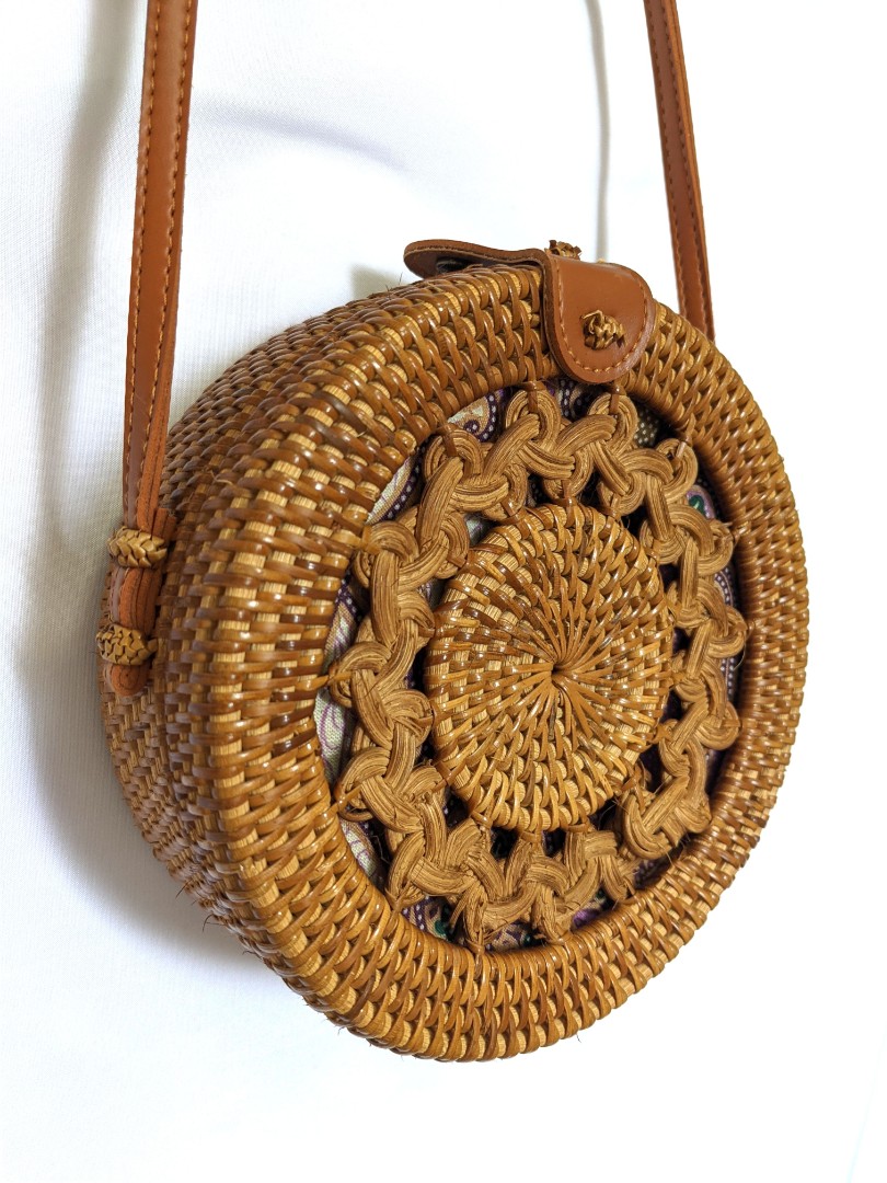 Round Rattan Bag with center details, Women's Fashion, Bags & Wallets ...