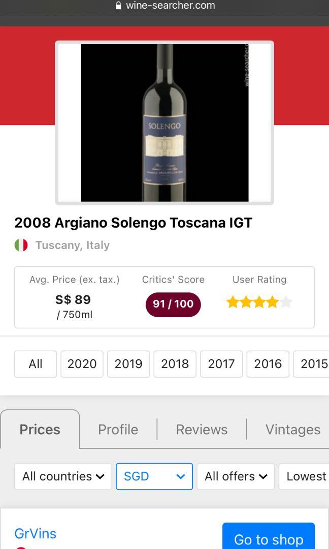 Solengo Argiano Red wine, Food & Drinks, Beverages on Carousell