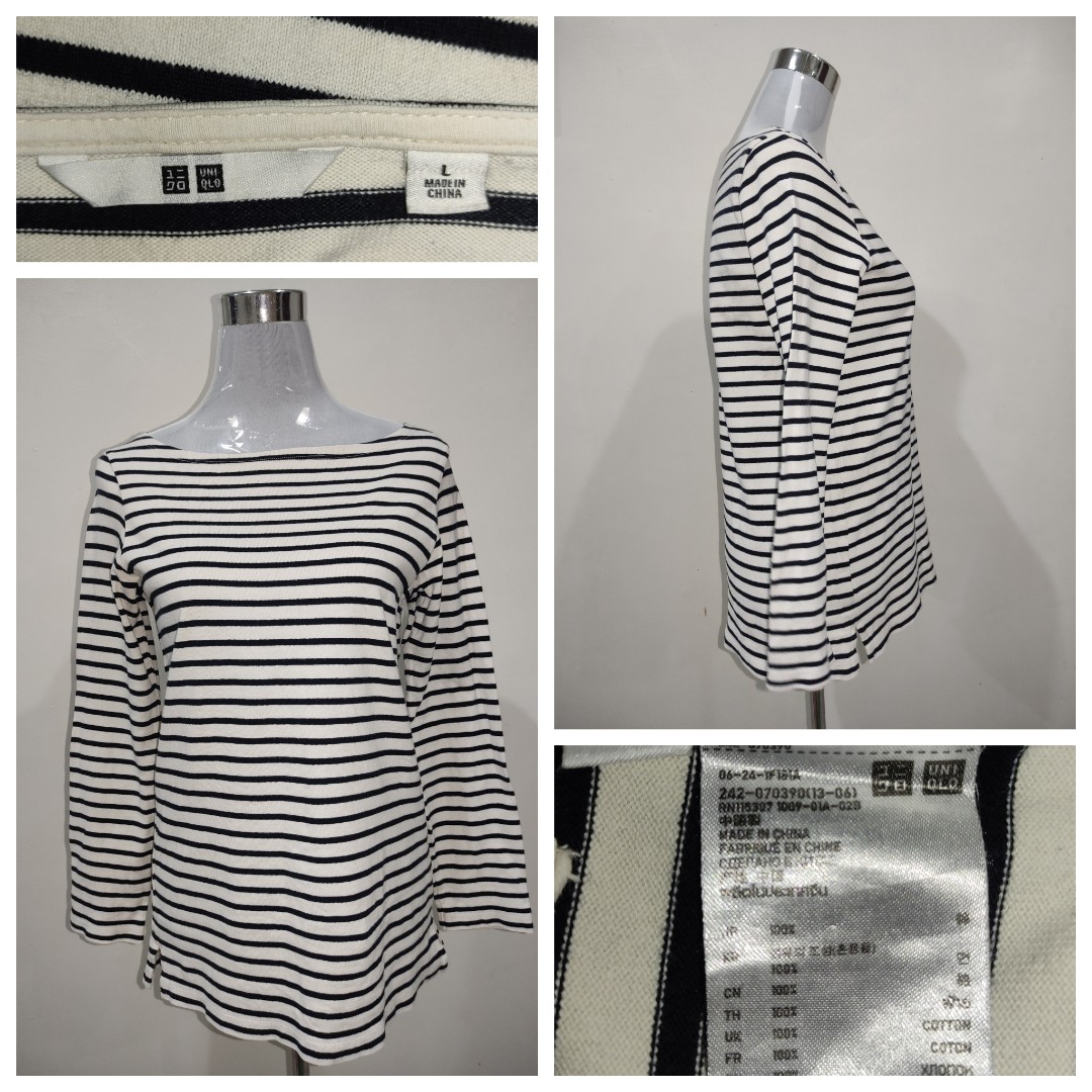 Uniqlo Classic Border Cut-and-Sew Long Sleeves, Women's Fashion, Tops ...