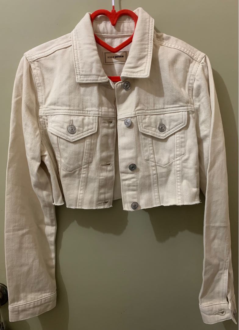 Cream Crop Jacket, Women's Fashion, Coats, Jackets and Outerwear on ...